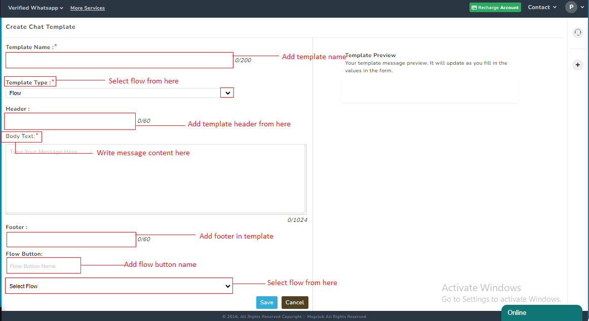 Create Flow templates using MSGCLUB Chat template – Msgclub Documents