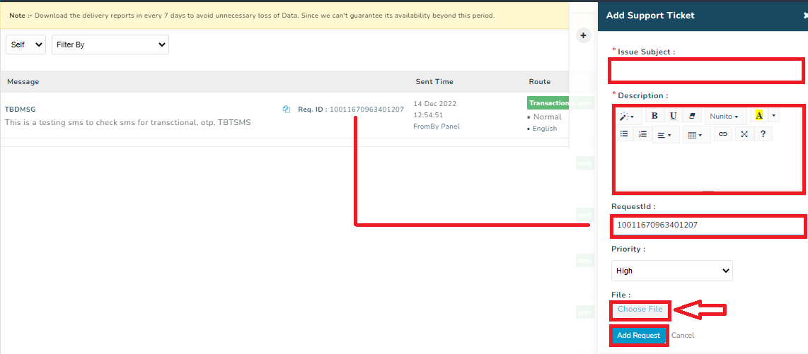 Step 6: Create Support Ticket from Request Wall – Msgclub Documents